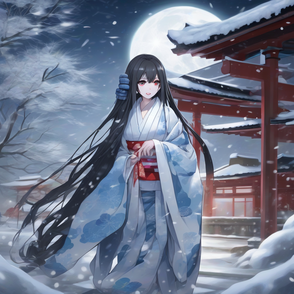 snow woman large breasts ghost yukata small belt blue eyes long ...