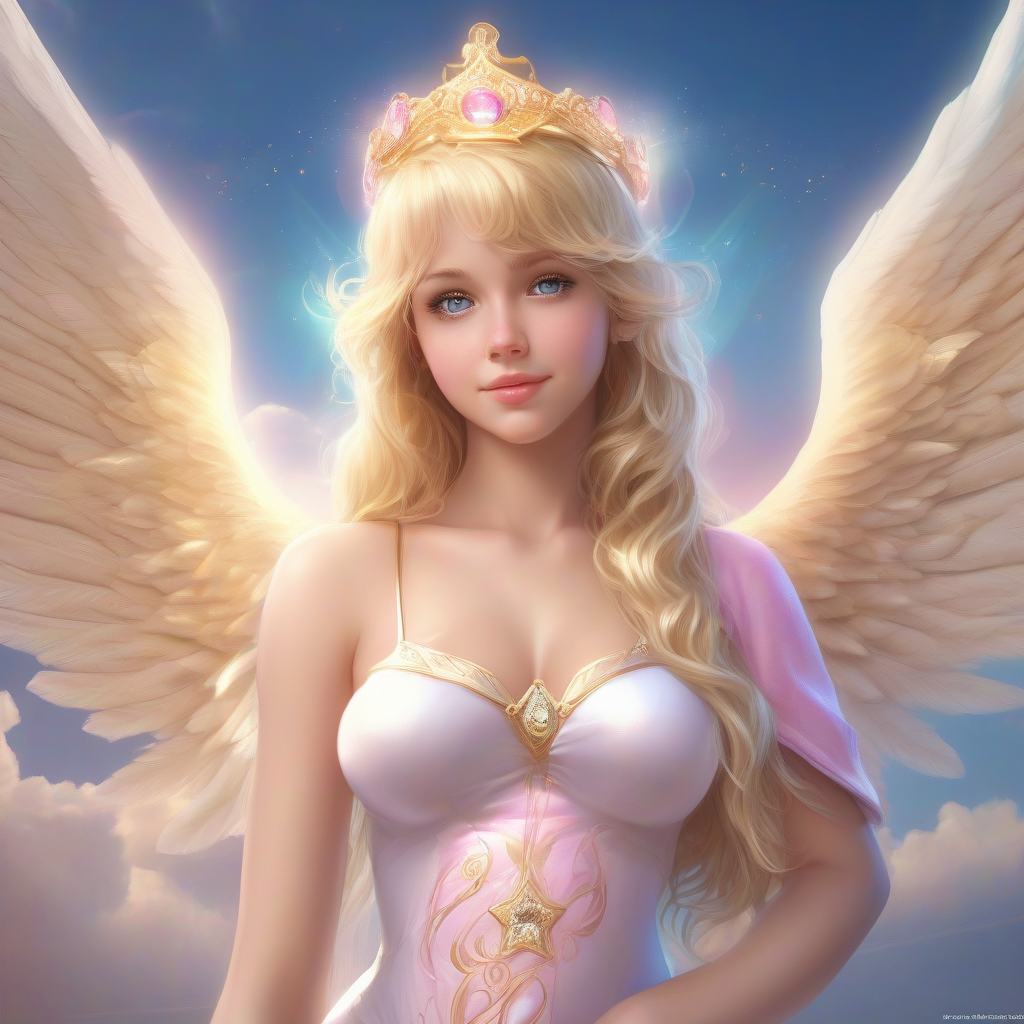 angelic teenage girl with golden tiara and pink wings - 发现 & 分享 - 免费AI图像生成工具 | AIGAZOU